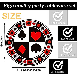 40 Pcs Casino Party Supplies Poker Paper Plates 7" Casino Party Plates for Casino Night Poker Game Theme Poker Card Playing Club Heart Poker Night Las Vegas Birthday Party Decorations (Poker)