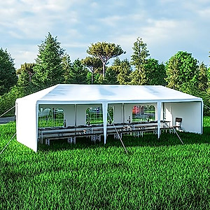 GLANZEND 10x30 FT Outdoor Canopy Tent, Wedding Party Tents with 8 Removable Sidewalls, Waterproof Shelter Gazebo for BBQ Events Patio Camping