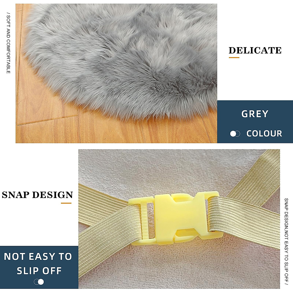 Eanpet Faux Fur Rug Sheepskin Chair Cushion Pad with Snap 18 x 18 Round Seat Cover Fluffy Chair Pillow Soft Circle Rug Carpet Area Rug for Bedroom,Living Room,Grey