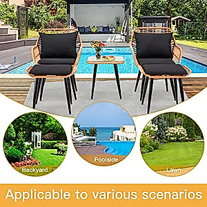 ECOTOUGE 5 Piece Patio Furniture Set, Outdoor Hand-Woven Wicker Conversation Bistro Sets with Glass Tempered Coffee Table, 2 Rattan Armchairs, 2 Footstool, Soft Seat Cushions for Porch, Backyard