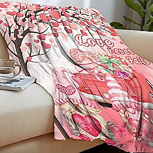 delaimastor Valentines Day Blanket Super Soft Flannel Fleece Throw Blankets Pink Red Love Heart Gnomes Truck Blanket Cozy Warm Fuzzy Plush Microfiber Blankets for Couch Bed Sofa Valentines Day Decor