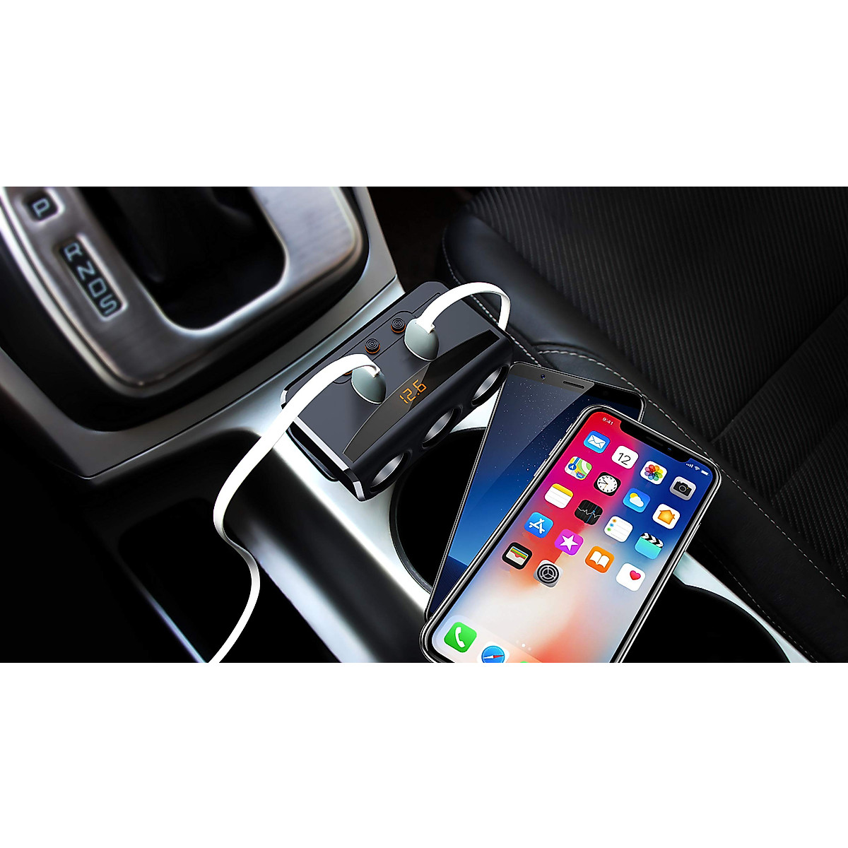 LIHAN 3 Socket Cigarette Lighter Adapter, Car Charger Plug Splitter with Dual USB Ports, 12V/24V Meter Monitor, Compatible with iPhone, LG, HTC, Samsung etc