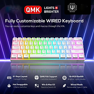 Gaming Keyboard for Girl, 60 Percent Keyboard Color Cute Keyboard with , Wired Mechanical Keyboard for Gaming Office White
