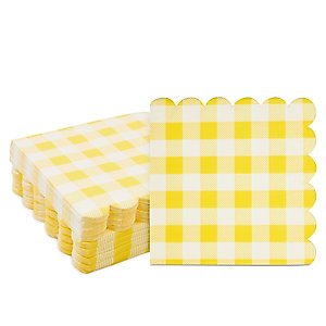BLUE PANDA Yellow Plaid Paper Napkins for Birthday Party, Wedding - 6.5 x 6.5 Inch - 100 Pack - Yellow Disposable Checked Napkins