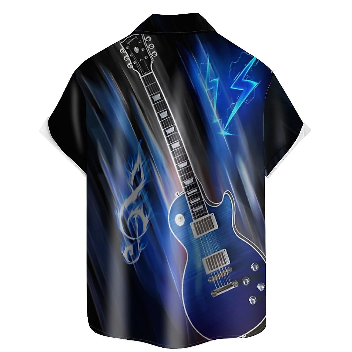 Ecosunny Men's Blue Lightning Electric Guitar Shirts Short Sleeve Hawaiian Gradient Casual Button Down Music Shirt