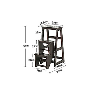 Step Stool Stepladder Stool Three-Step Ladder Stool, Anti-Skid Pedal Ladder Thickening Wood Stepladders Articles Place Shelves Large Load-Bearing, Brown 28 * 56 * 76cm Folding Ladder Stool