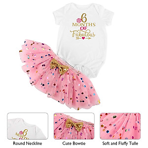 HOSUKKO Princess Half Birthday Outfit Baby Girl, Premium 1/2 Birthday Outfit Girl, Infant Cake Smash Outfits for 6 Months Girls (Short Sleeve, 5PCS)