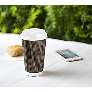 GUSTO [100 Count] Disposable Plastic Dome Lids for 10, 12, 16, & 20 oz. Paper Hot Coffee Cup - White (Formerly Comfy Package)