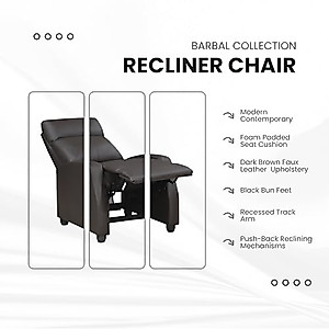Lexicon Barbal 27" W Faux Leather Push Back Recliner Chair, Dark Brown