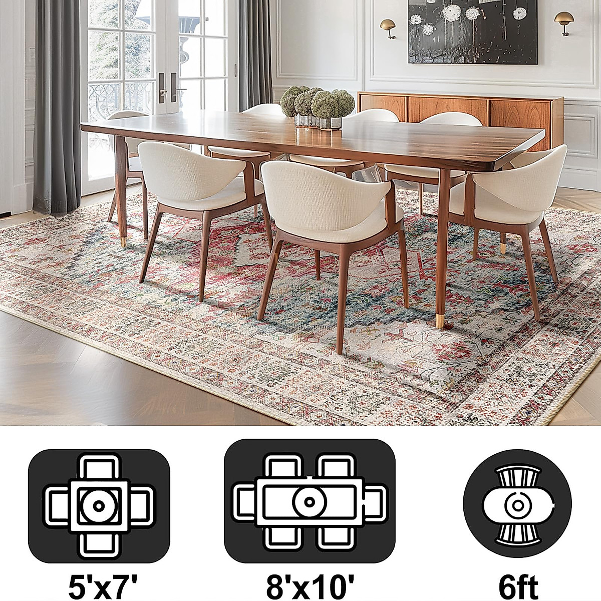 BESTSWEETIE Area Rug 5x7 Rugs for Living Room 5 x 7 Washable Rugs Non Slip Vintage Boho Living Room Rugs for Bedroom Dining Room, Distressed Pattern Carpet, Pink