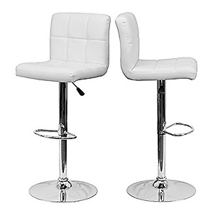 KLS14 Modern Design Barstools Hight Adjustable Seat Hydraulic 360-Degree Swivel Sturdy Steel Frame Padded Cushion Seat Dining Chair Bar Pub Stool Home Office Furniture - Set of 2 White #1974