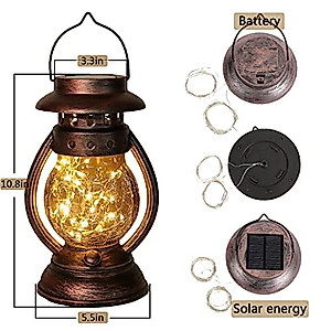 2 Pack Vintage Lantern,Halloween Outdoor Lanterns 2 Modes Option Solar Powered & Battery Operated Cracked Glass Ball Design Waterproof for Table, Garden, Patio,Weddings, Holidays(Warm White)