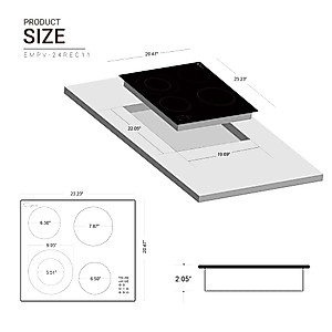 Empava Electric Stove ETL Certified, Radiant Cooktop 4 Burners including Dual Zone Element, 1-99 Min Timer, Kid Safety Lock, 9 Heating Levels, Black Glass Surface, All Kinds of Cookware,24 Inch, 24in