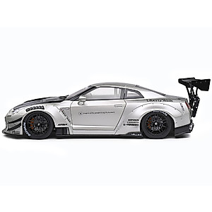 2020 GT-R (R35) RHD (Right Hand Drive) Liberty Walk Body Kit Pearl Gray Metallic with Carbon Hood 1/18 Diecast Model Car by Solido S1805802