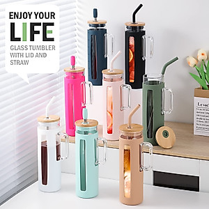 Kodrine Tumbler with Lid and Straw, 24 oz Glass Tumbler with Handle, Iced Coffee Cup Boba Smoothie Cup, Coffee Tumbler Water Tumbler Cups with Bamboo Lid Home Office Tumblers, Olive