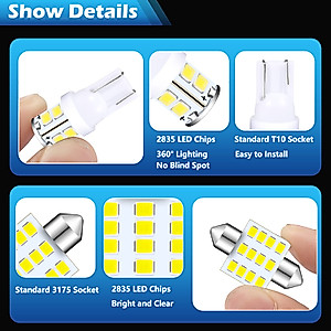 DEHERANE 36 PCS LED Car Bulb Kit Set, T10 28mm 31mm 42mm LED Interior Replacement Bulbs for Car Interior Lights, Indoor Map Dome Lights, License Lights, Trunk Lights, Etc. (White)
