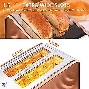 Cotomier Toaster 2 Slice, Rose Gold Stainless Steel Retro Toaster with Defrost Bagel Cancel Function & 6 Shade Settings