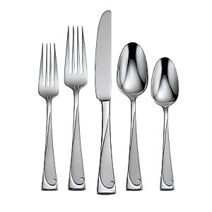Oneida Script 45 Piece Everyday Flatware Set, 6.35 LB, Metallic