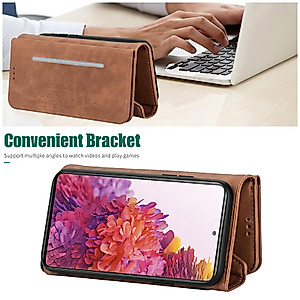 Wallet Case for Samsung Galaxy S20 FE 5G 6.5 inch Flip Zipper Purse Handbag with Credit Card Holder Shoulder Strap Wrist Strap Phone Cover for S 20 EF UW S20FE5G S20FE 20S S2O Fan Edition 4G G5 Brown