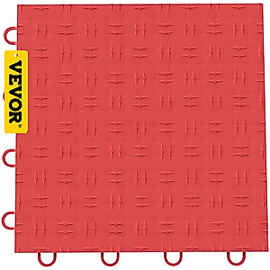 VEVOR Garage Tiles Interlocking, 25 pcs Red 12" x 12" Garage Floor Covering Tiles, Non-Slide Diamond Plate Garage Flooring Tiles Support 55000 lbs for Basement, Gym