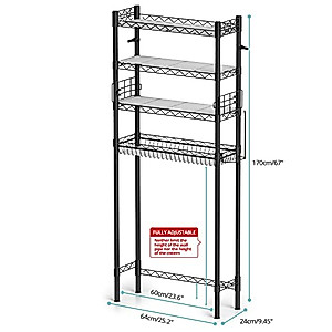 Hodonas Over Toilet Bathroom Organizer, 4-Tier Over The Toilet Storage Shelf Adjustable Bathroom Shelves Over Toilet, Above Toilet Storage Rack Stable Freestanding Bathroom Space Saver, Black