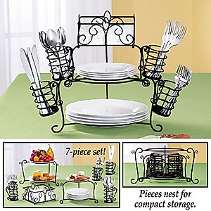 Collections Etc Metal Buffet Organizer with Scroll Design, 7-Piece Set for Plates, Napkins and Cutlery