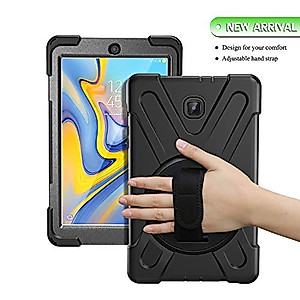 KIQ Shield Series for Samsung Galaxy Tab A 8.0 Case 2018, Shockproof 360 Rotatable W/Kickstand Hand Strap Shoulder Cover for Galaxy Tab SMT387v Tab A Verizon Case 8.0 (Black)