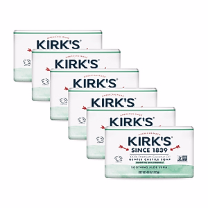 Kirk's Castile Bar Soap for Men, Women & Children - Made with Premium Coconut Oil, Sensitive Skin Formula, Vegan, Non GMO, Aloe Vera, 4 oz. Bars 6 Pack