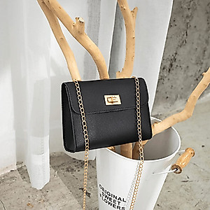 Women'S Crossbody Bag Chain PU Leather Shoulder Bag With Twist Lock Flap Casual Messenger Bags