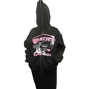 Villagepageme Y2K Hoodie Full Zip Up Hoodie Over Face Women Men Skeleton Skull Print Goth Hoodie Oversized Aesthetic Sweatshirts (B-Black, S)