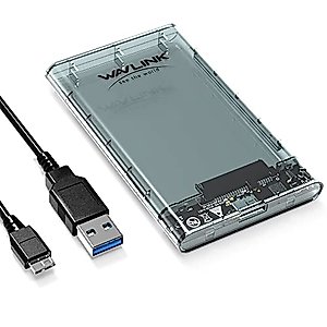 WAVLINK 2.5-Inch SATA to USB 3.0 External Hard Drive Enclosure,Portable Clear Hard Disk Case for 2.5 inch 7mm 9.5mm SATA HDD SSD, Support UASP & 2TB Drives, Tool-Free Design - Clear