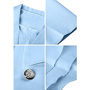 YMING Womens Casual Solid Color Blazer Office Blazer Business Ruffle Hem Jackets Water Blue M