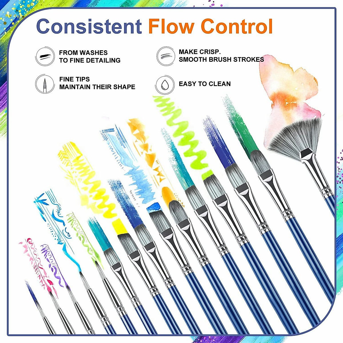 Paint Brush Set,Rosmax Artist Paint Brushes-Nylon Hair &15 Different Sizes for Acrylic Painting,Oil,Watercolor,Fabric-Great for Kids Adult Drawing Arts Crafts Supplies or Beginners,Professionals-1