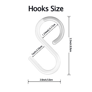 6 Pack Secure & Quiet Plastic S Hooks for Hanging Towel, 3.5 Inch Shower Curtain Hooks Rings Rust-Free,Twist & Lock Small Closet S Hooks for Shower Curtain, Clothes, Towels, Hats (White)