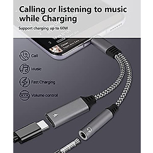 Samsung Galaxy S22 Headphone Adapter, 2 in 1 USB C to 3.5mm Headphone Jack Hi-Fi DAC with USB C 60W Fast Charging Dongle Adapter Compatible with Galaxy S22/22 Ultra/S21/S21FE/Note 20, Pixel 5/4/3/3XL