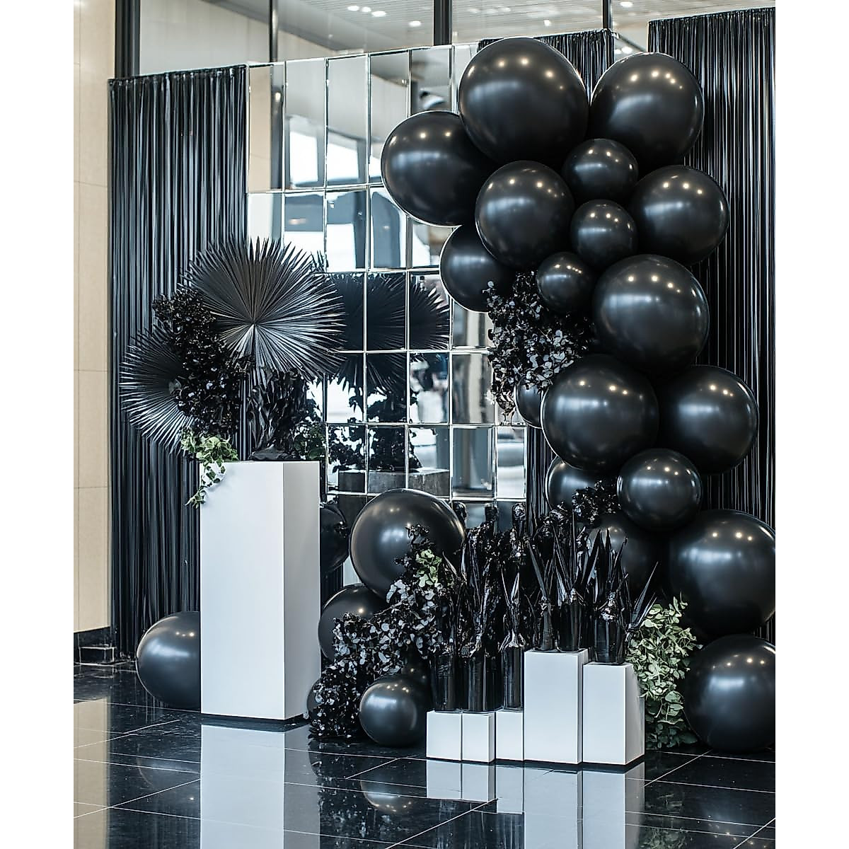 Bezente Black Balloons Latex Party Balloons - 100 Pack 12 inch Round Helium Balloons for Black Themed Wedding Graduation Anniversary Birthday Party Backdrop Decorations