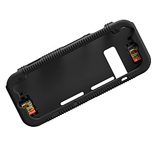 Teyomi Protective Silicone Case for Nintendo Switch, Grip Cover with Tempered Glass Screen Protector, 2 Storage Slots for Game Cards, Shock-Absorption & Anti-Scratch (Black)