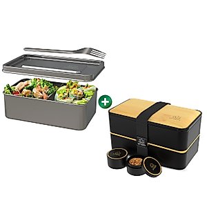 Umami Bento Lunch box Bundle, Bento Box for Adults w/Utensils, 40 oz & 32 oz, Cute Stainless Steel Lunch Container that is Microwave-Safe Great for Meal Prep
