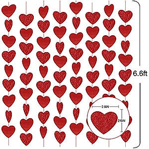 8 Packs Red Glitter Heart Garland- NO DIY - Heart Garland Decorations - Valentines Day Red Heart Hanging String Garland - Valentines Day Decorations - Valentine's Day Party Decorations Supplies