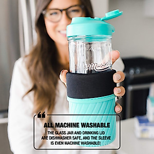 Masontops 3 PC Mason Jar Water Bottle Set - 1 X 16 oz Regular Mouth Jar - 1 Turquoise Insulator Sleeve - 1 Turquoise Drinking Lid