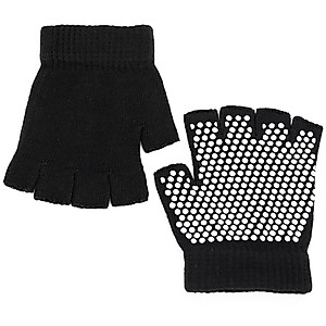 Crown Sporting Goods Fingerless Yoga Gloves with Slip-Free Texturizing Beads, Black