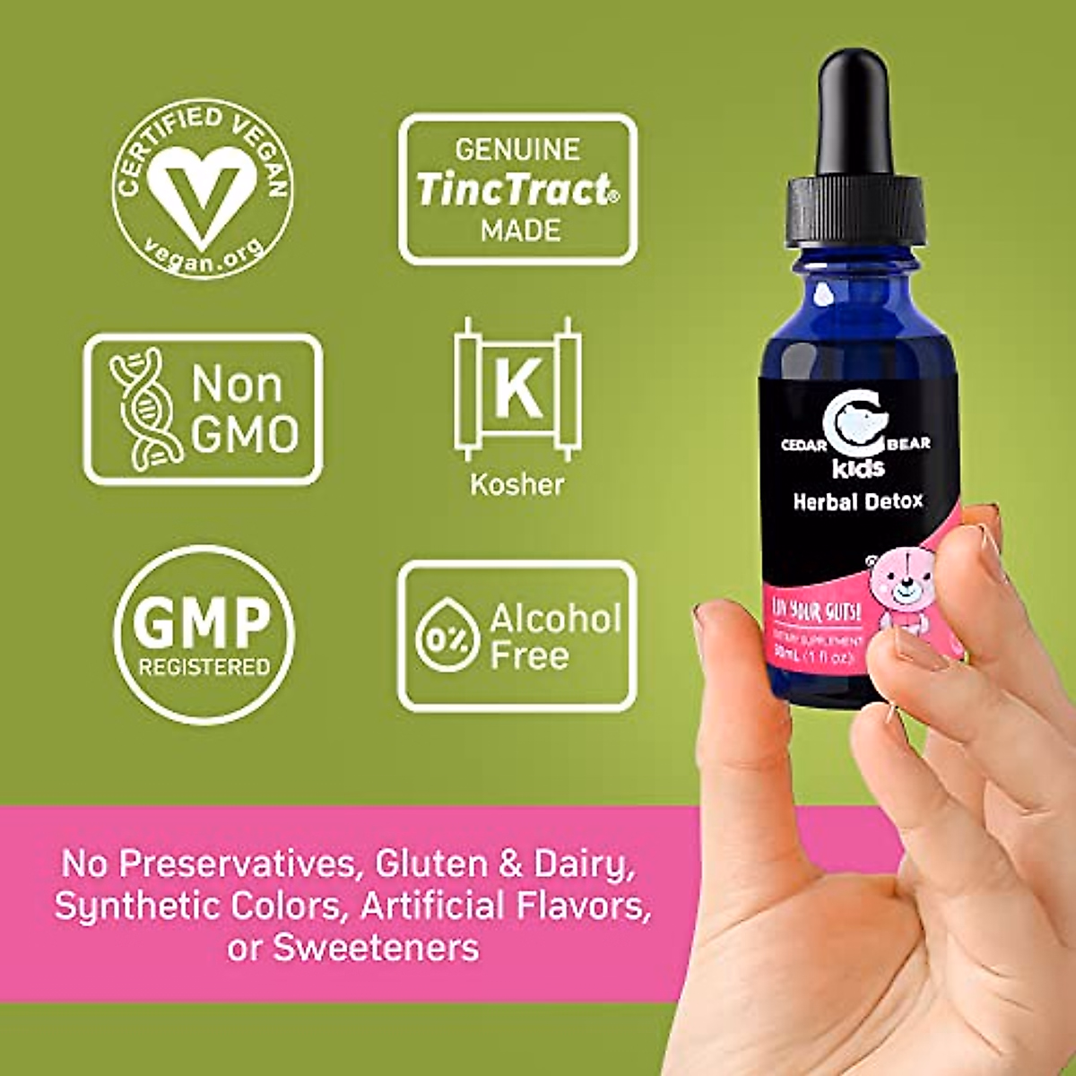Cedar Bear - Herbal Detox for Kids - Luv Your Guts! a Liquid Herbal Supplement 1 fl oz / 30 ml