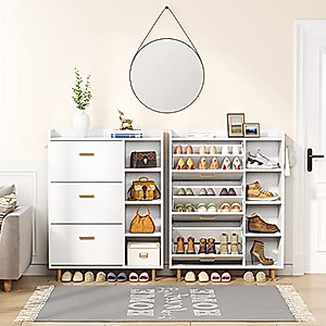 LITTLE TREE Shoe Cabinet, Freestanding Shoes Storage Cabinets with 3 Flip Drawers and Open Shelves for Entryway