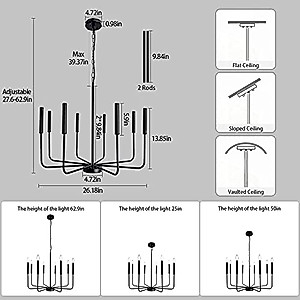 MRHYSWD Matte Black Chandelier 8 Light Modern Farmhouse Chandelier Industrial Pendant Light Fixtures Ceiling Hanging Candle Chandeliers for Dining Room Chandelier Over Table Kitchen Living Room Foyer