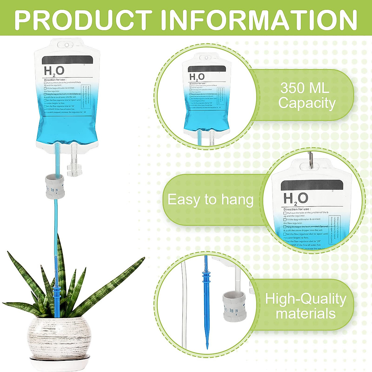 6 Pcs Plant Drip Irrigation Bag 350ml Automatic Plant Waterer Plant Watering Devices System Waterer with Adjustable Valve Switch for Indoor Outdoor House Potted Plant Support Gardening System Kit