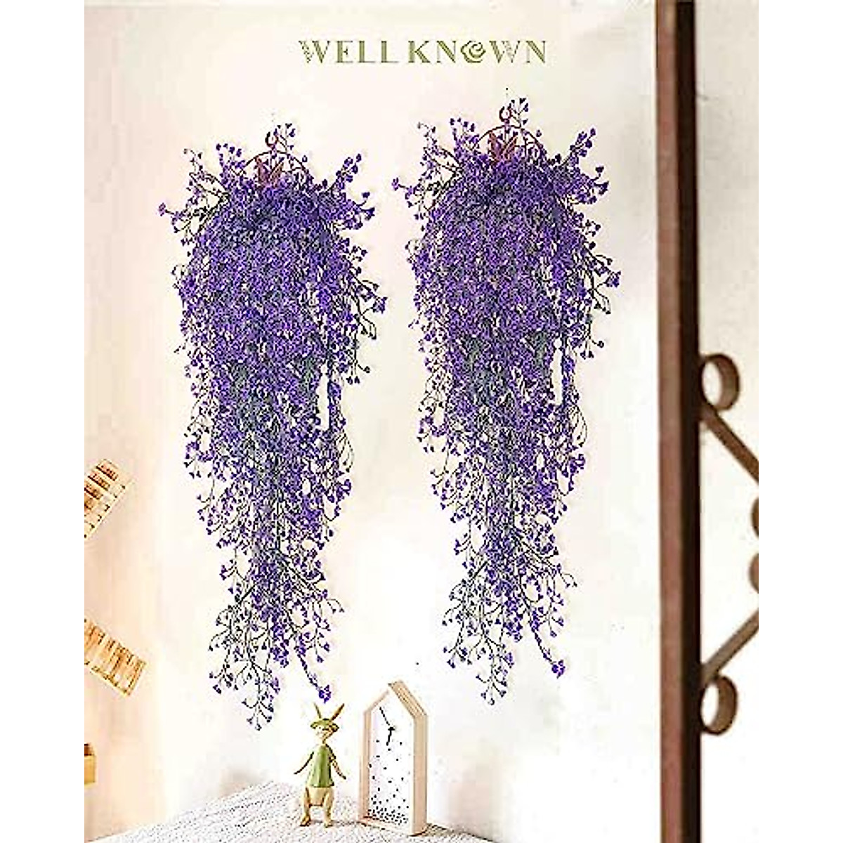 Artificial Hanging Plants 4 Pcs Large Faux Hanging Plant Outdoor Hanging Vine Faux Plant Wall Hanging Plants Artificial Decor Home Garden Yard(Purple)