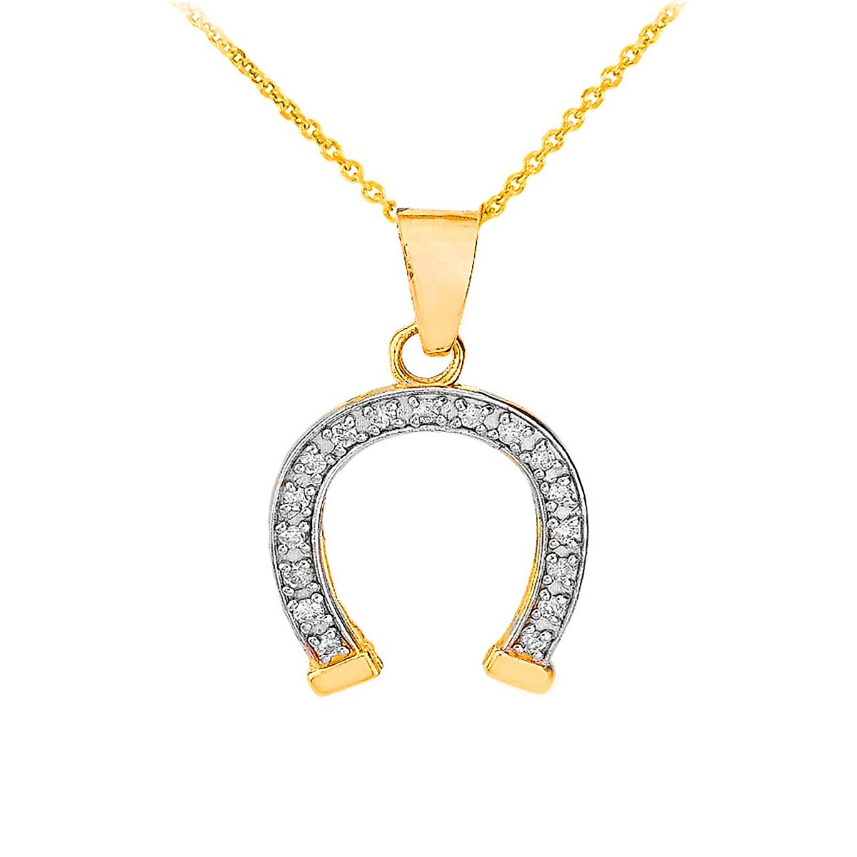 Certified 14k Yellow Gold Diamond Good Luck Horseshoe Pendant Necklace, 22"