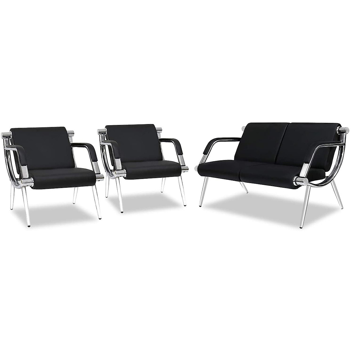 Kinsute 3 PCS Office Reception Chairs 4-Seats Waiting Room Chairs for Salon Barber Bench Airport Bank Hall Visitor Guest Black PU Leather Sofa