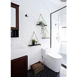 Mkono 5 Pack Set Wall Hanging Shelves 3 Pac Wood and Rope Shelves and 2 Pack Small Floating Shelves with Metal Basket Frame Home Decor Display Shelf for Bathroom, Bedroom, Living Room