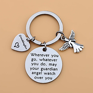 LQRI Drive Safe Keychain Traveler Gift Wherever You Go May Your Guardian Angel Watch Over You Guardian Angel Keychain for Dad Mom Daughter Grandma Granddaughter Aunt Gift (granddaughter)